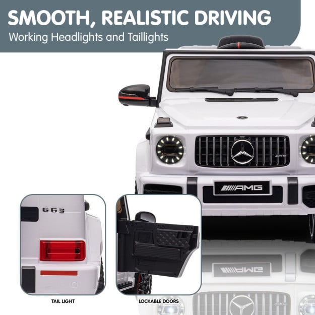 Mercedes Benz AMG G63 Licensed Kids Ride On Electric Car Remote Control White Kahuna