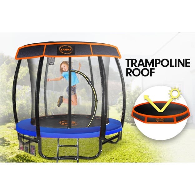 Kahuna Trampoline 8 ft with Basketball Set and Roof - Blue